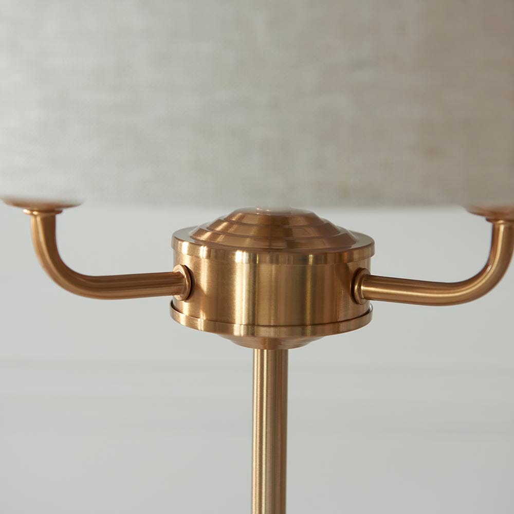 Juniper 3 Light Brass Table Lamp with Neutral Shade – Rowen Homes