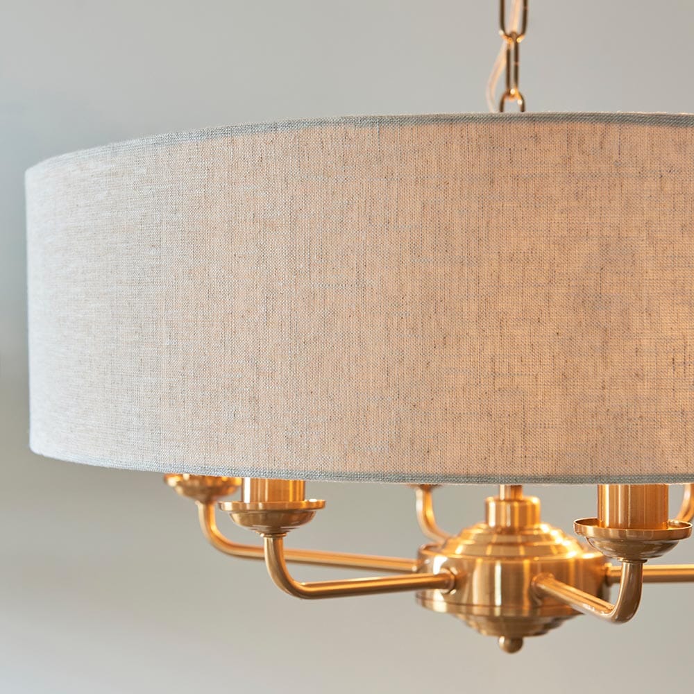 Juniper 6 Light Brass Pendant Ceiling Light with Neutral Shade – Rowen ...