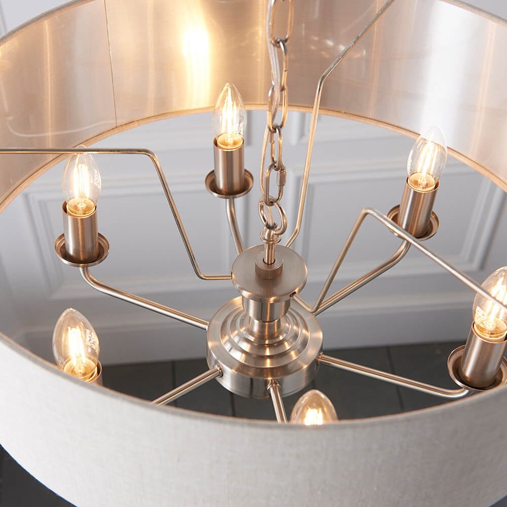 Juniper 6 Light Chrome Pendant Ceiling Light with Neutral Shade – Rowen ...