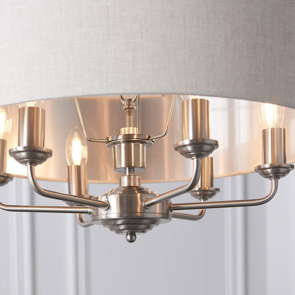 Juniper 6 Light Chrome Pendant Ceiling Light with Neutral Shade – Rowen ...