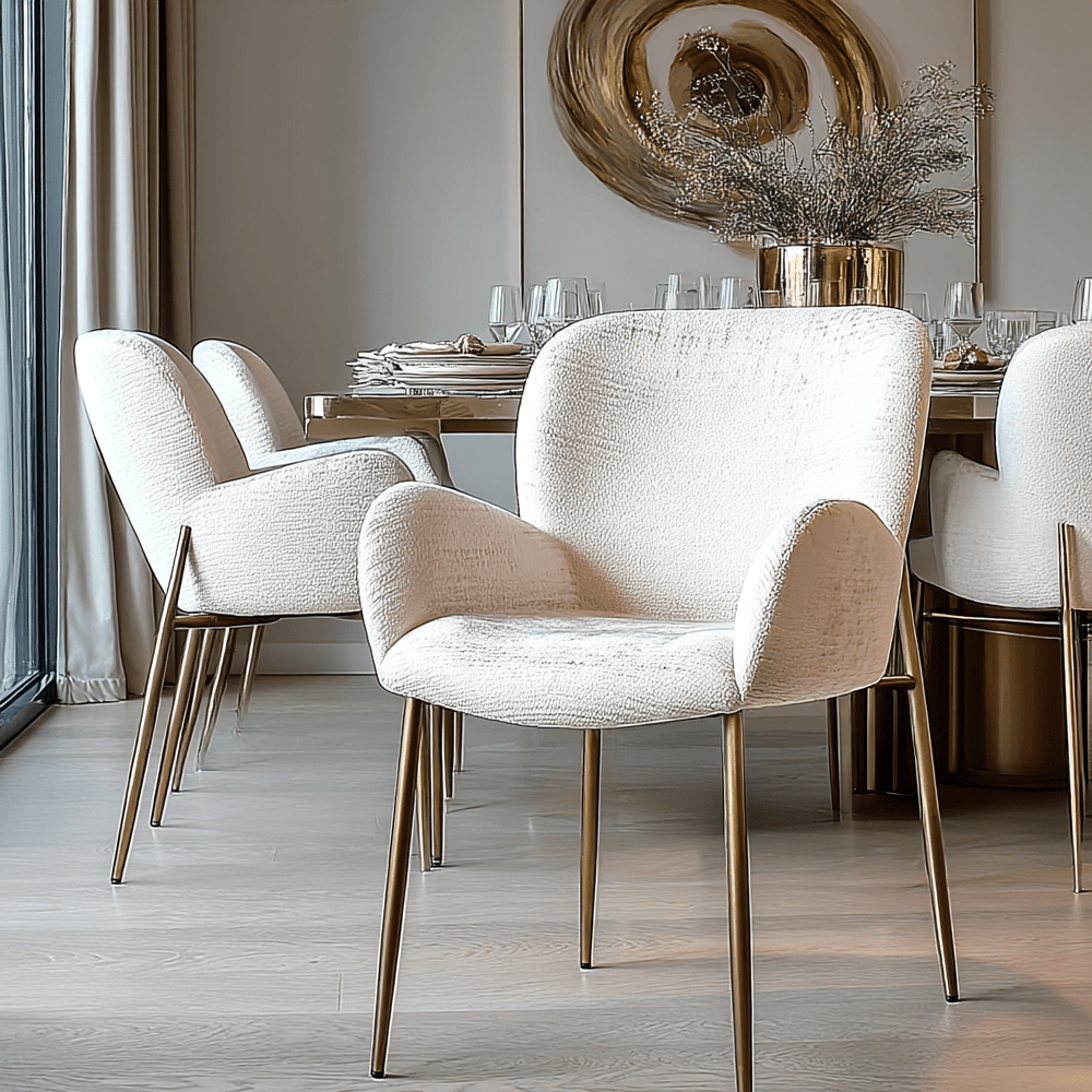 Kendal Off White Chenille Curved Dining Chair with Brass Legs – Rowen Homes