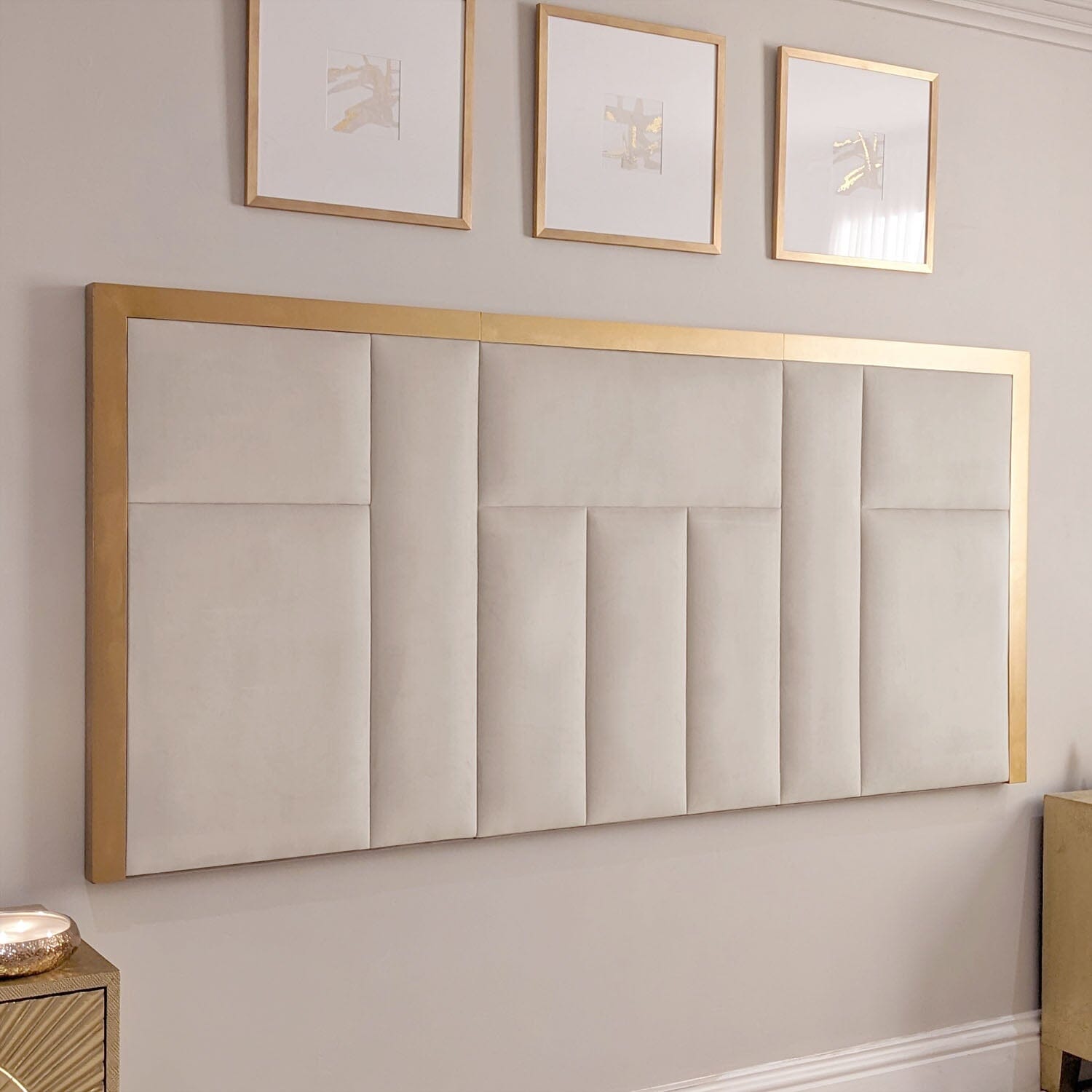 Kensington Cream & Gold Premium Abstract Half Height Headboard – Rowen ...