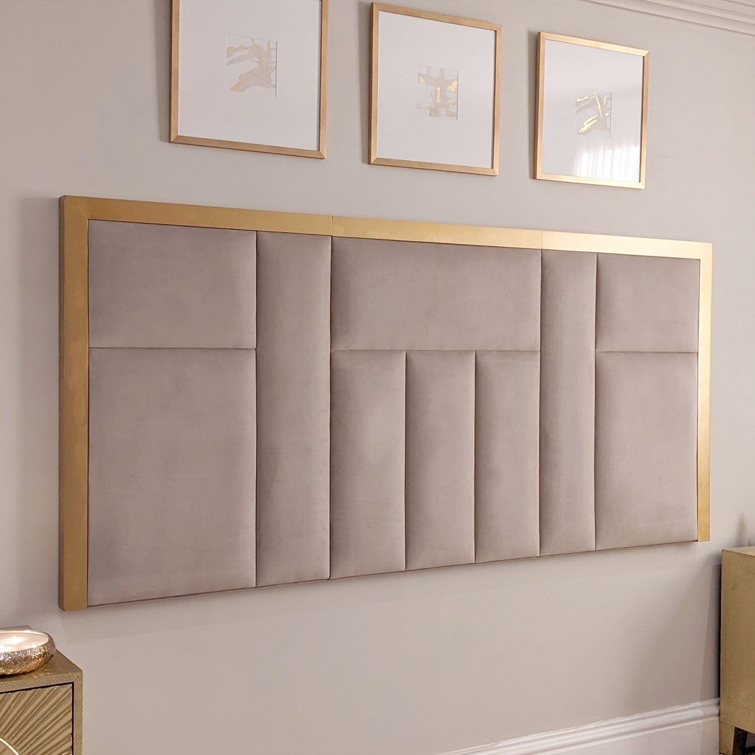 Kensington Mink & Gold Abstract Half Height Headboard – Rowen Homes