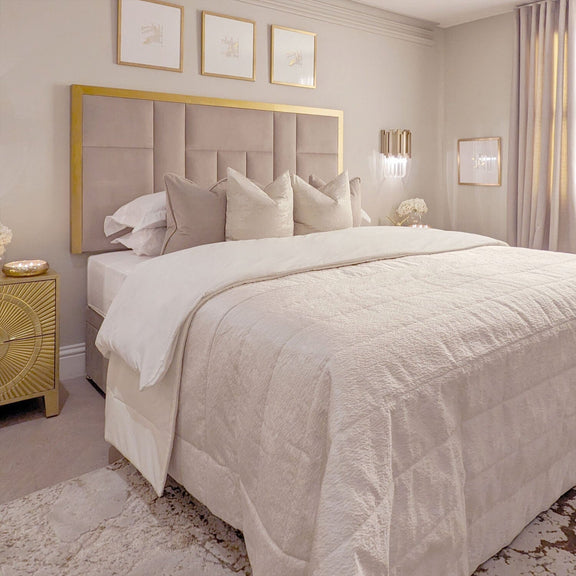 Kensington Mink & Gold Abstract Half Height Headboard – Rowen Homes