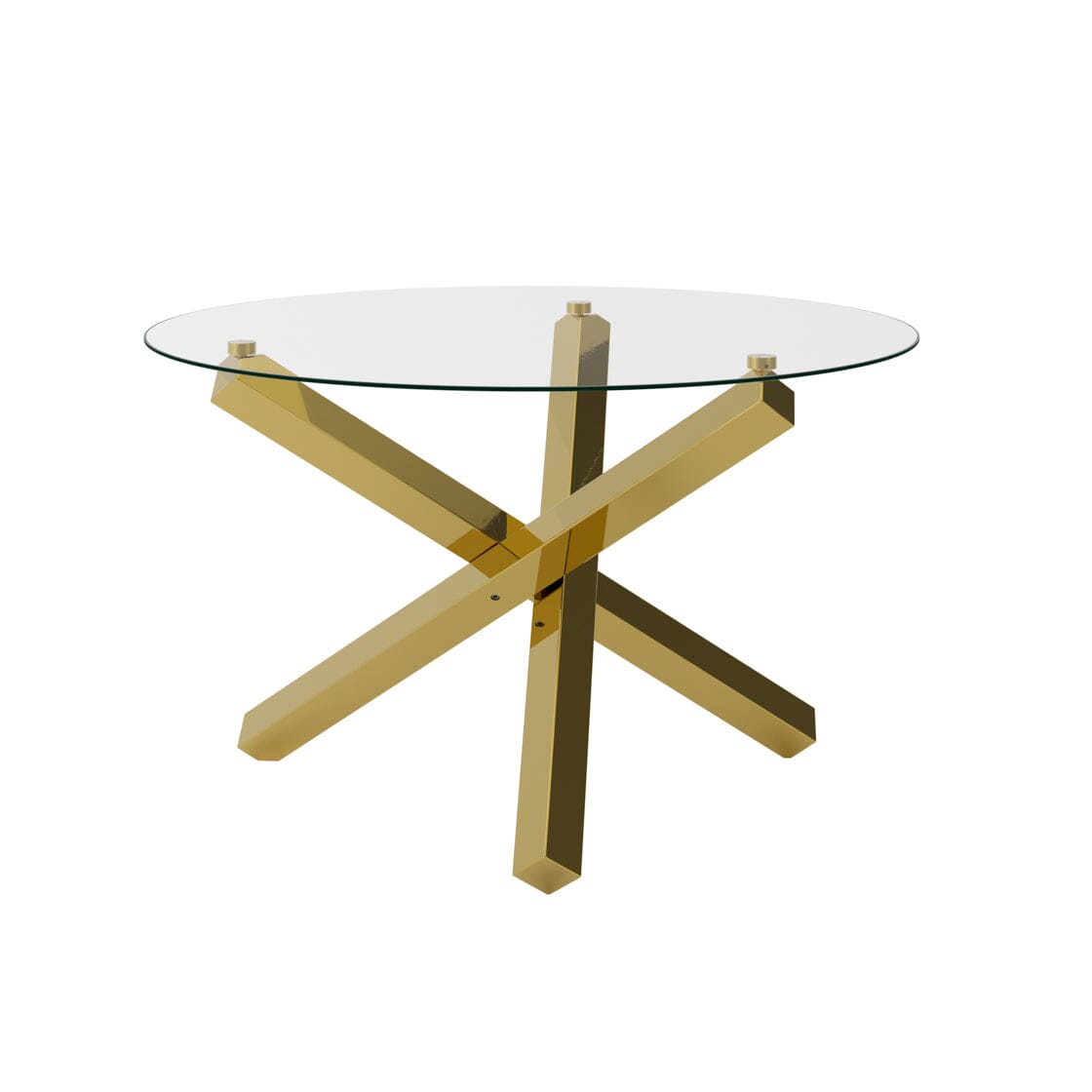 Kimberly Gold & Glass Cross Base Round Dining Table – Rowen Homes