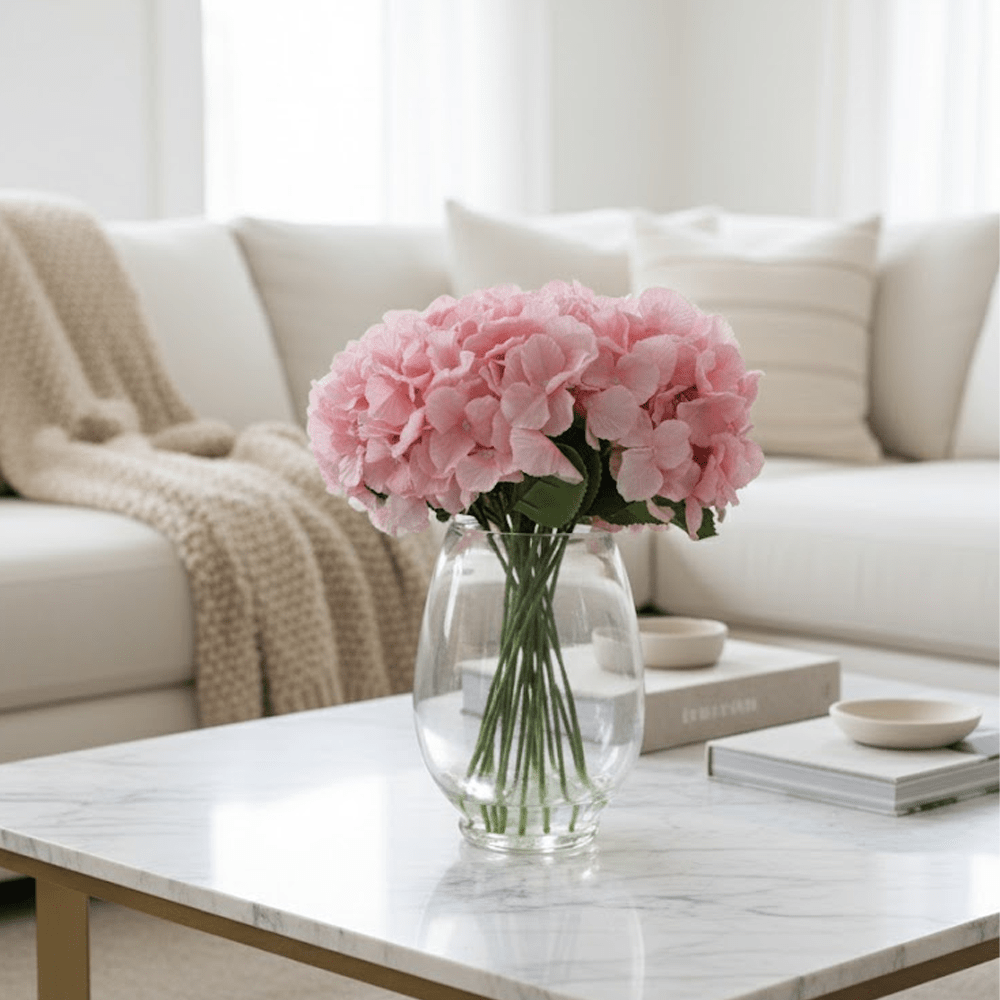 Large Faux Dusky Pink Hydrangeas Floral Arrangement in Fishbowl Vase ...