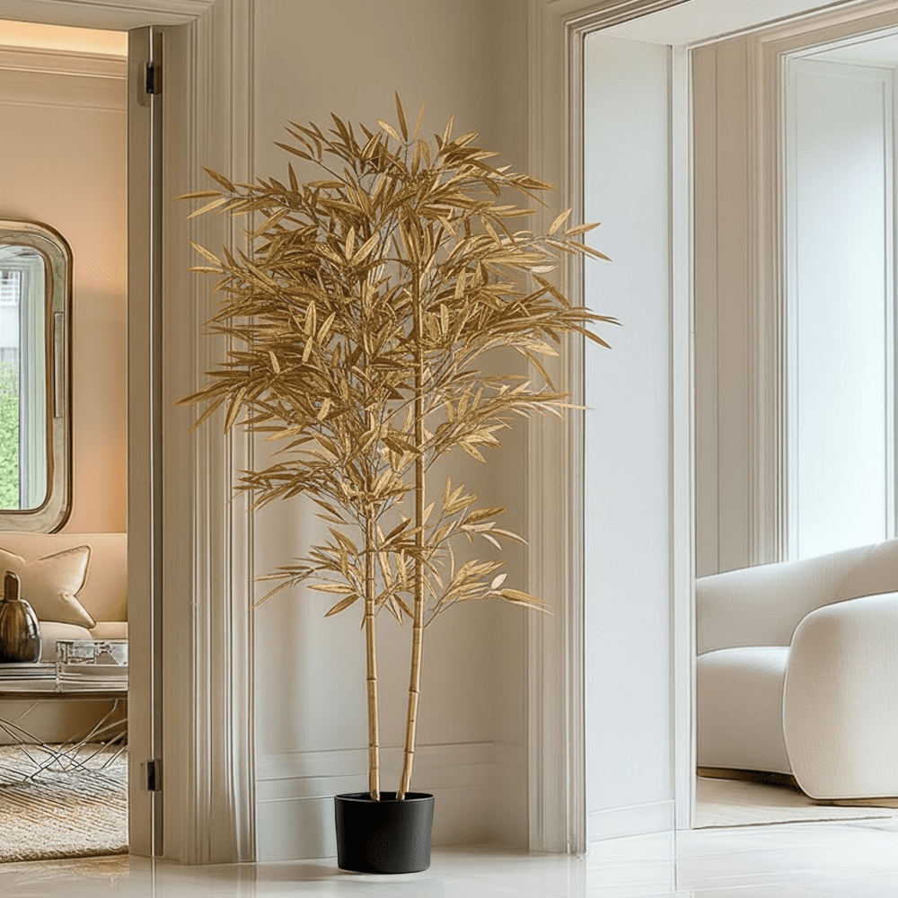 Large Metallic Light Gold Decorative Potted Faux Palm Tree – Rowen Homes