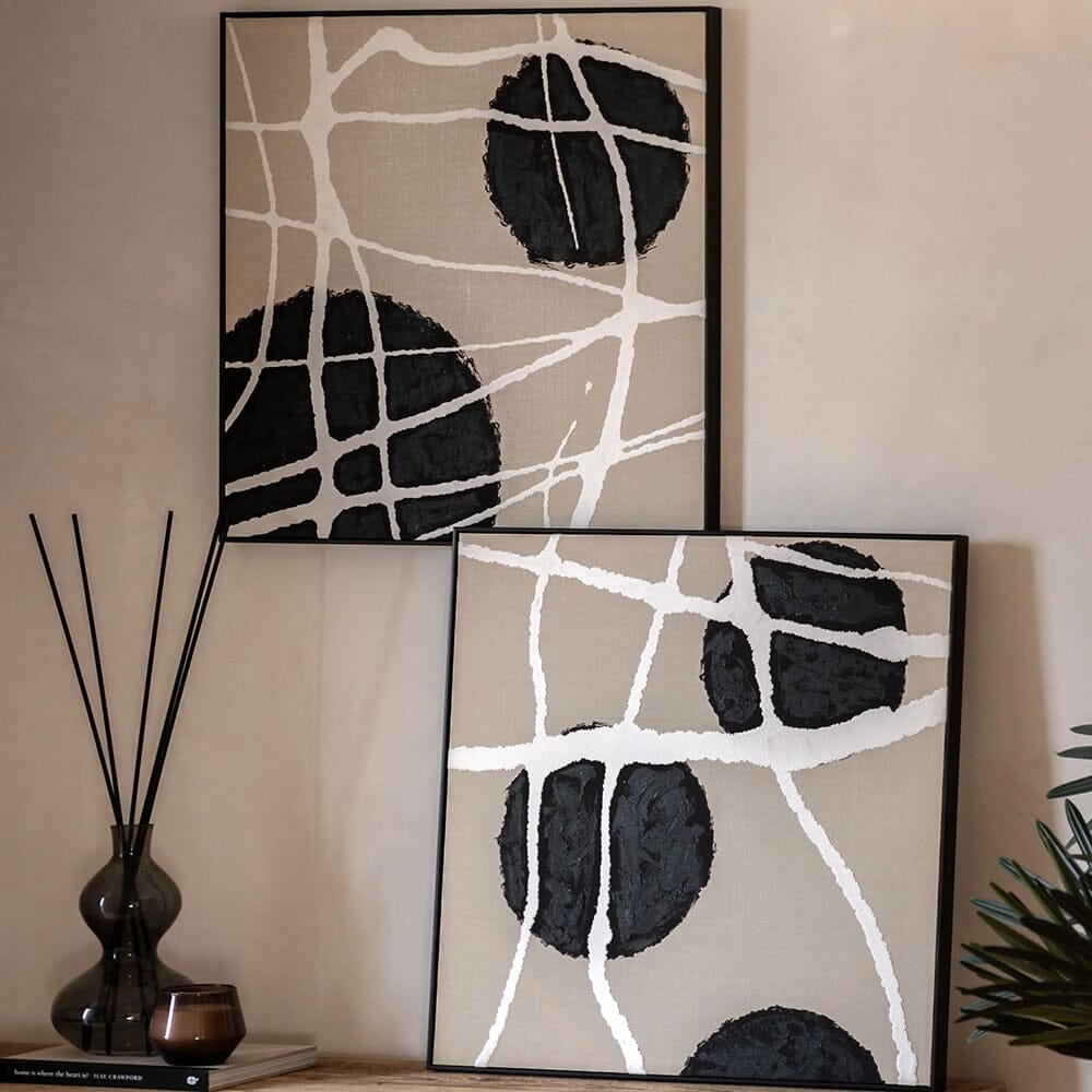 Layla Abstract Monochrome Beige & Black Square Framed Canvas Wall Art ...
