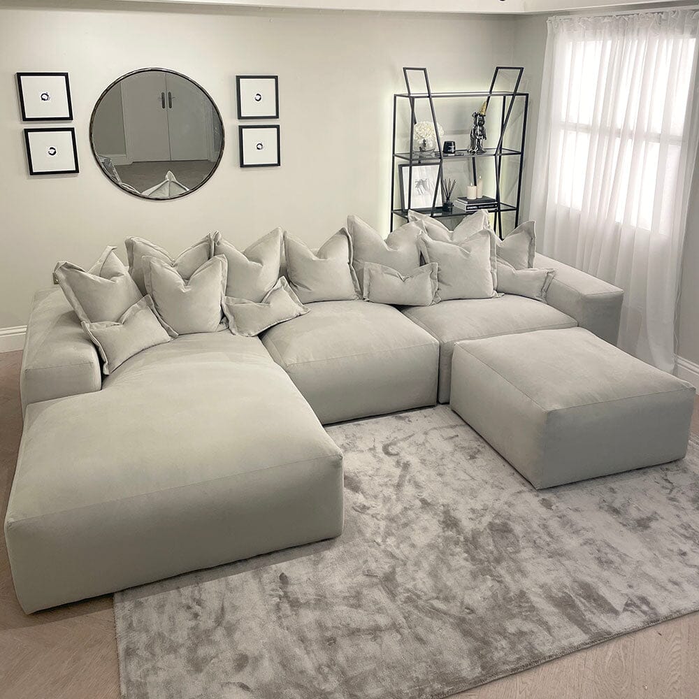 Shop Lenox Silver Velvet Pillow Back Modular Sofa Range – Rowen Homes