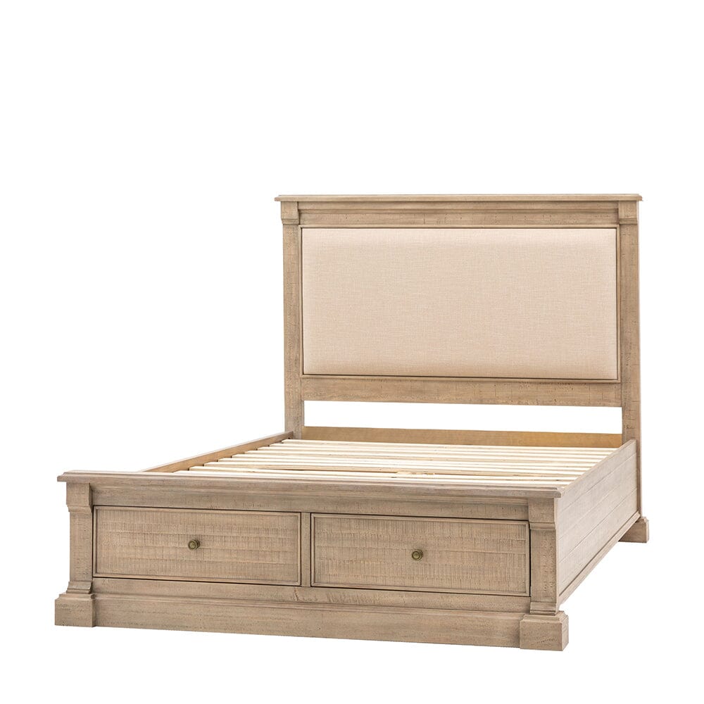 Lilliana Luxury Cream Linen & Wood Bed with Drawer Storage – Rowen Homes