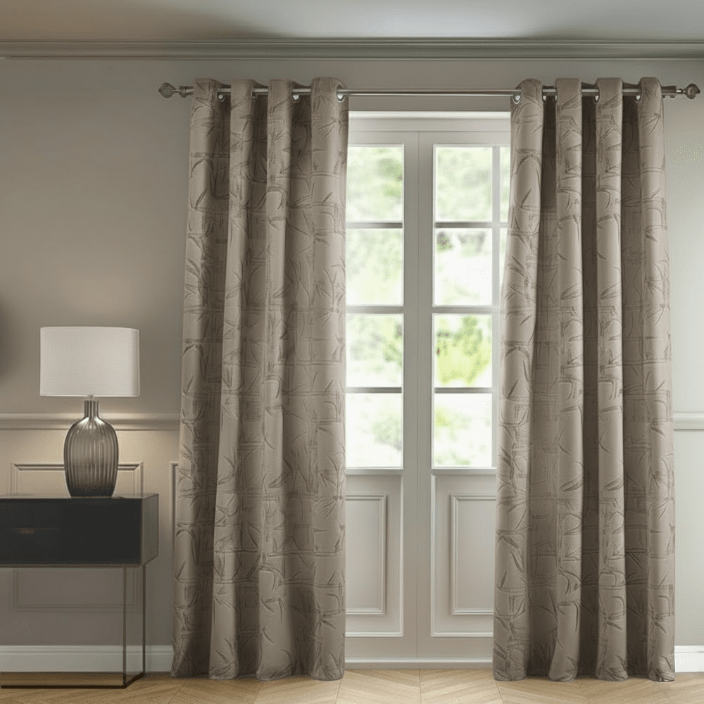 Lola Champagne Jacquard Bamboo Print Eyelet Curtain Pair – Rowen Homes