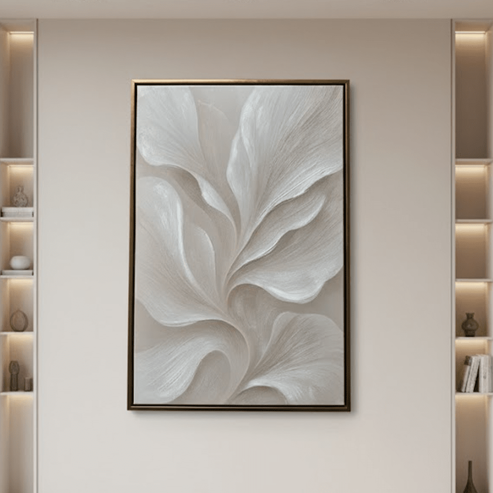 Lucia Cream & Beige Swirl Abstract Canvas Wall Art with Gold Frame ...
