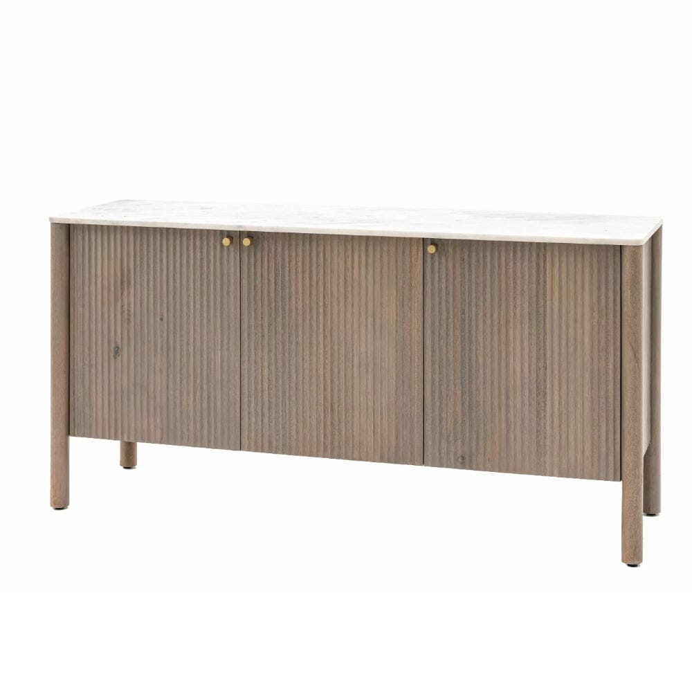 Shop Luna Mango Wood Ribbed 3 Door Sideboard with Marble Top – Rowen Homes