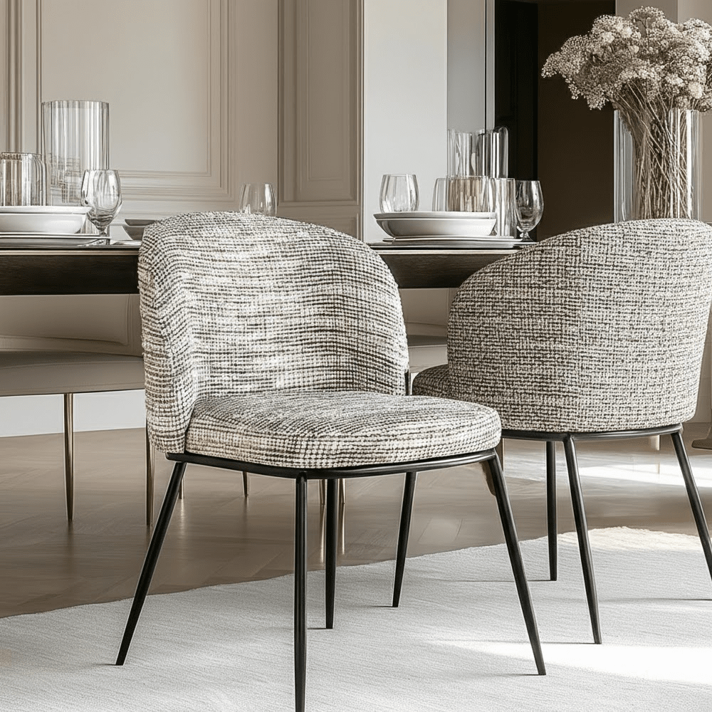 Malou Taupe Two Toned Textured Dining Chair with Black Legs - Set of 2 ...