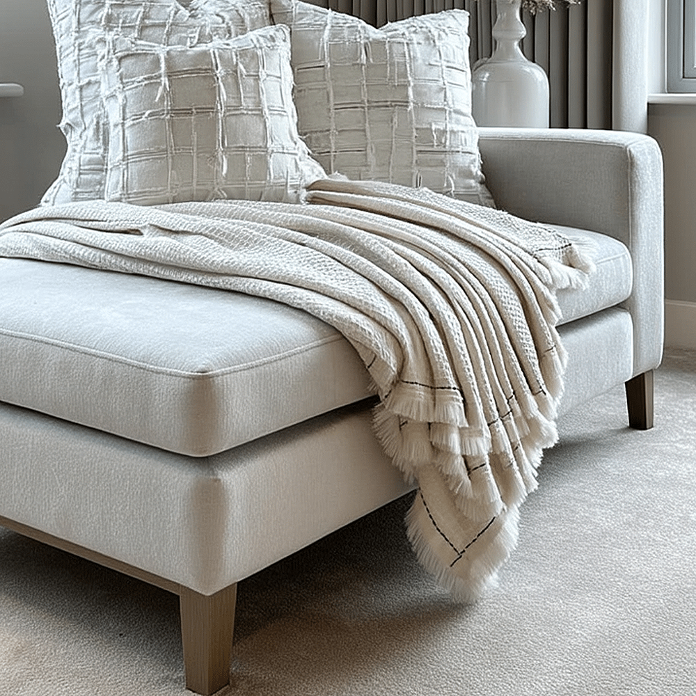 Marceline Cream Waffle Textured Throw with Black Stitched Border ...