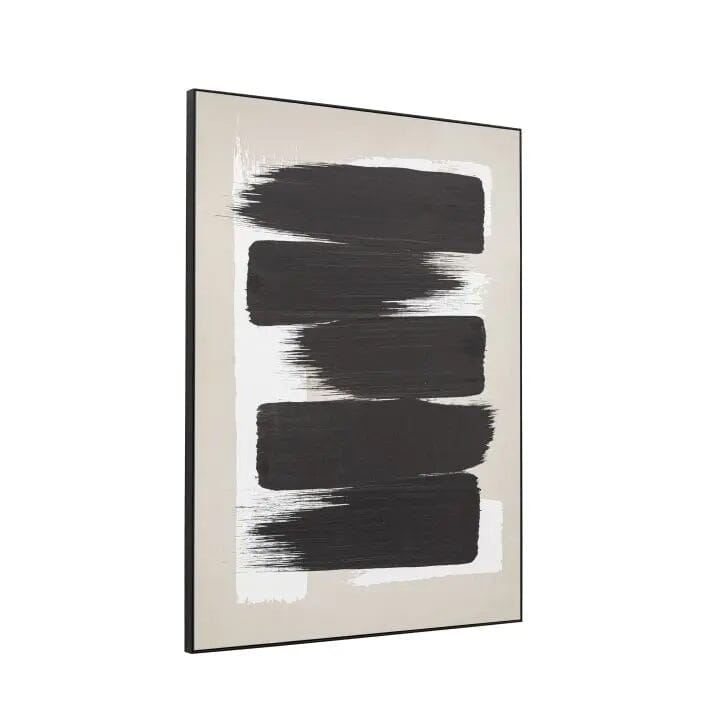Matilda Monochrome Beige & Black Abstract Paint Stroke Framed Canvas W ...