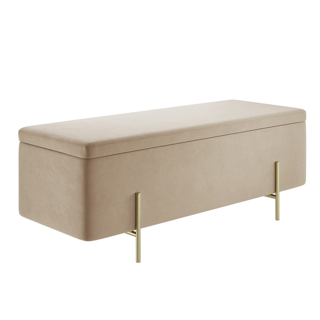Maya Beige Velvet Ottoman Box with Gold Feet – Rowen Homes