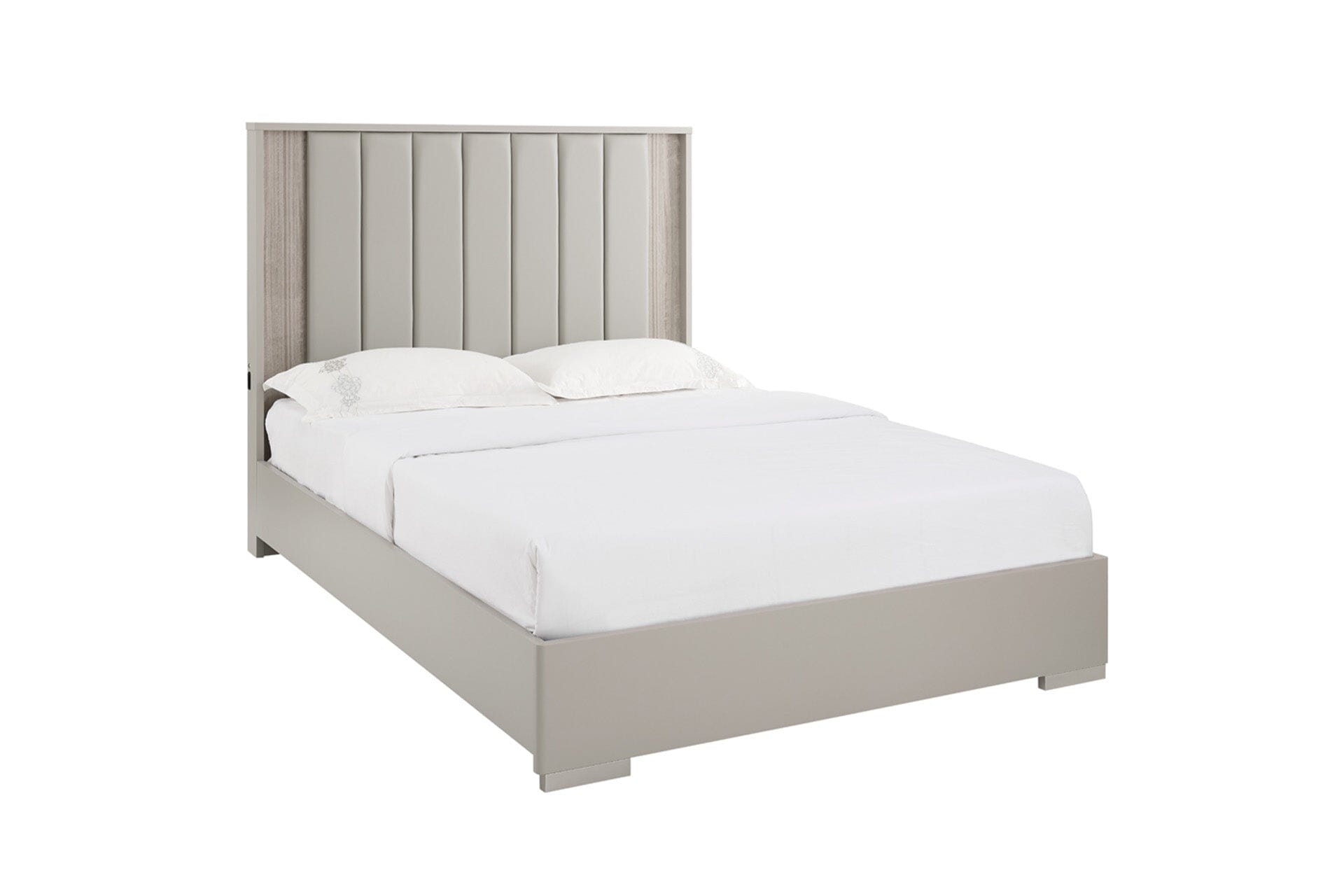 Maya Luxury Greige Channelled Bed with Integrated LED Lights – Rowen Homes