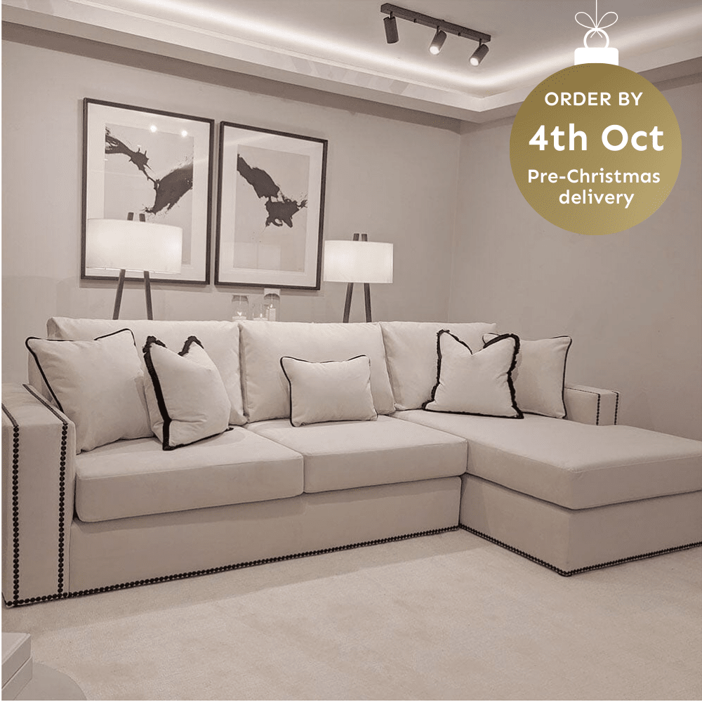 Mayfair Cream Velvet Sofa Collection, With Black Studs – Rowen Homes