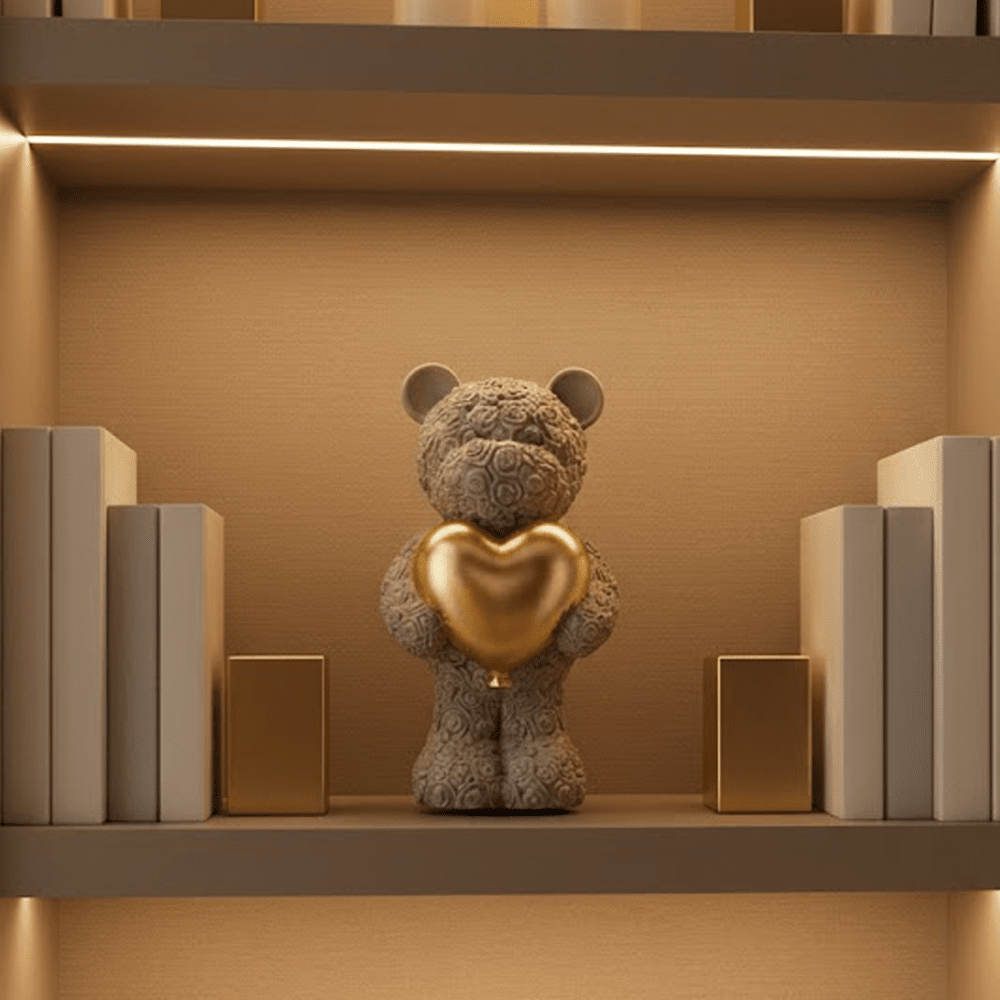 Mini Grey Bear with Gold Balloon Heart Ornament – Rowen Homes