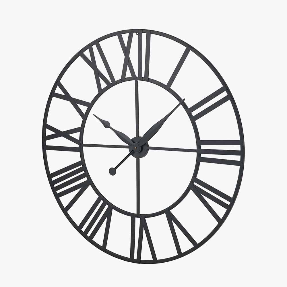 Nalini Large Black Metal Round Wall Clock – Rowen Homes