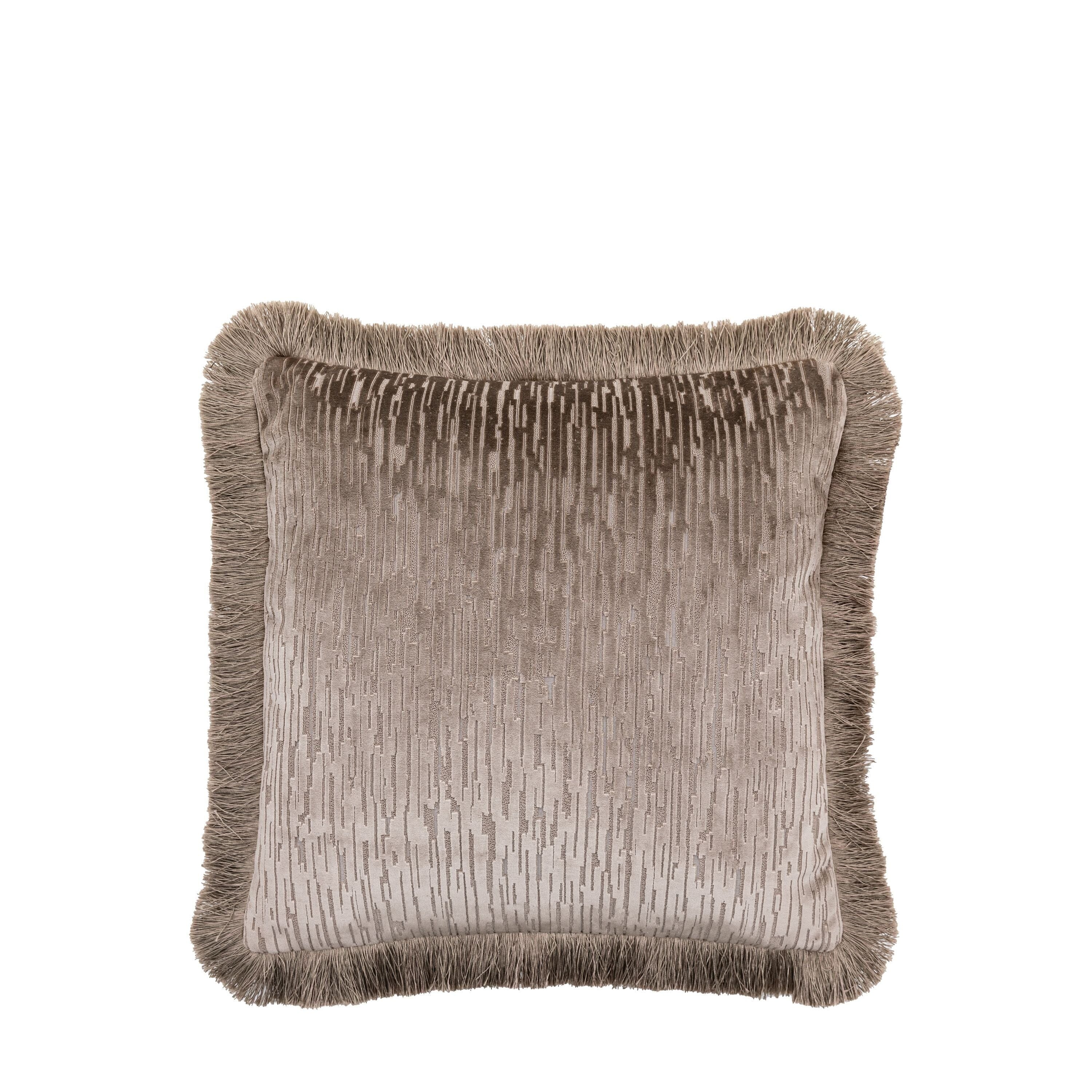 Narella Taupe Velvet Fringe Detail Cushion- 50 x 50cm – Rowen Homes