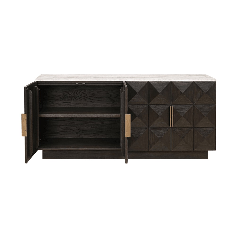 Norah Deep Brown 4 Door Sideboard with Travertine Top – Rowen Homes
