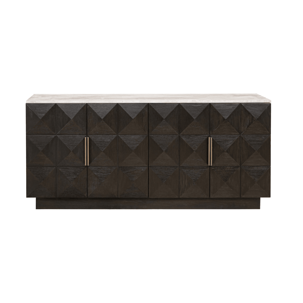 Norah Deep Brown 4 Door Sideboard with Travertine Top – Rowen Homes
