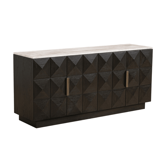 Norah Deep Brown 4 Door Sideboard with Travertine Top – Rowen Homes