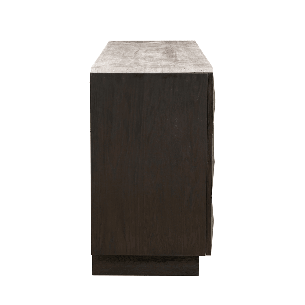 Norah Deep Brown 4 Door Sideboard with Travertine Top – Rowen Homes