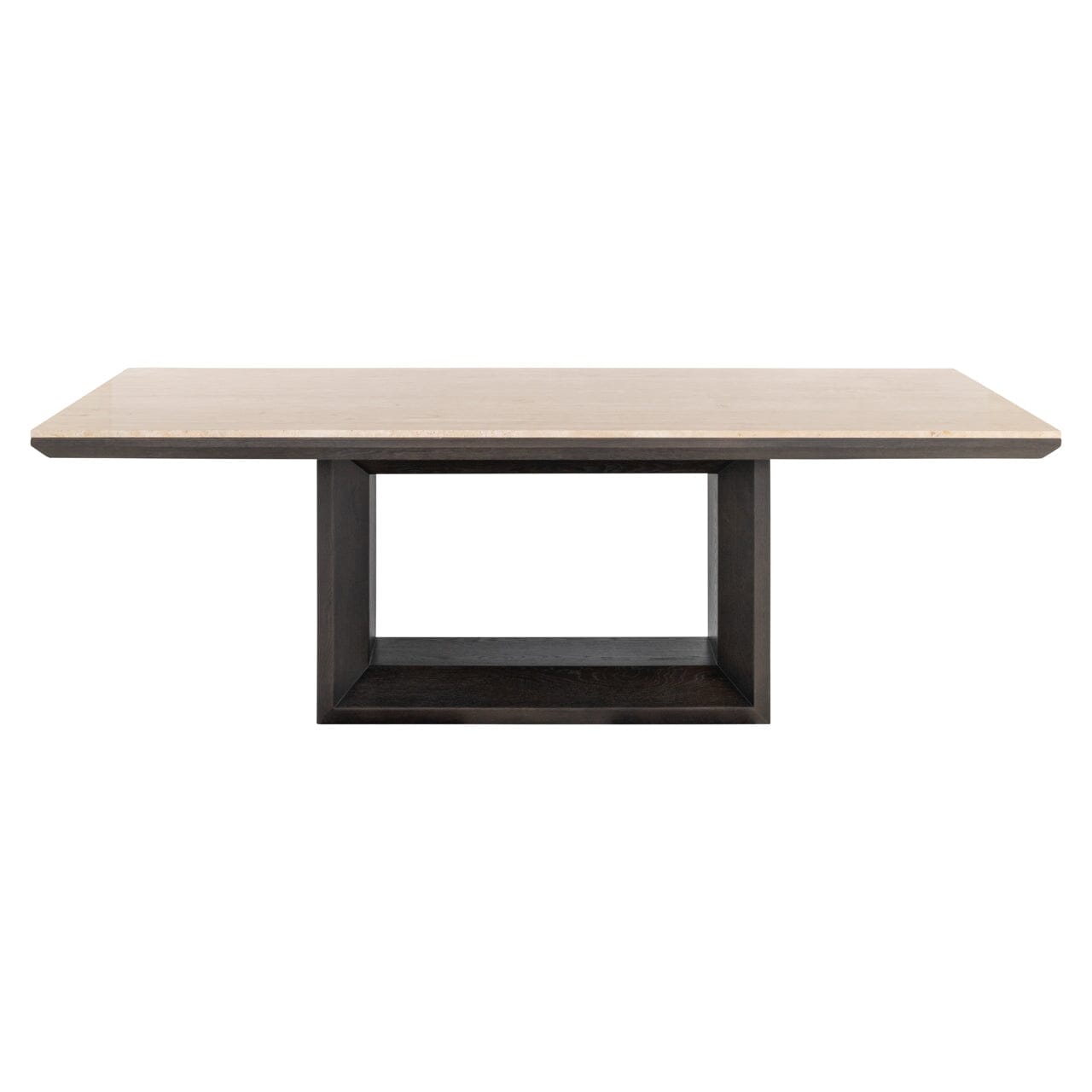 Norah Deep Brown Rectangular Dining Table with Travertine Top – Rowen Homes