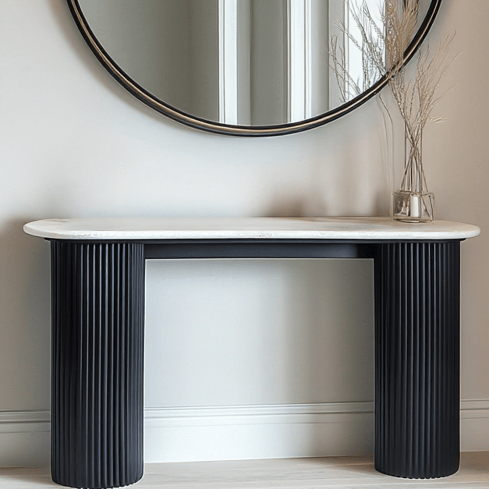 Odelia Black Ribbed Console Table with Marble Top – Rowen Homes