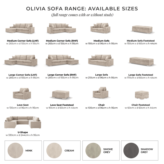 Shop Olivia Premium Mink Sofa Range with Studs – Rowen Homes