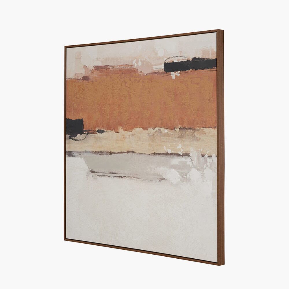 Raegan White & Terracotta Abstract Canvas Wall Art with Oak Effect Fra ...