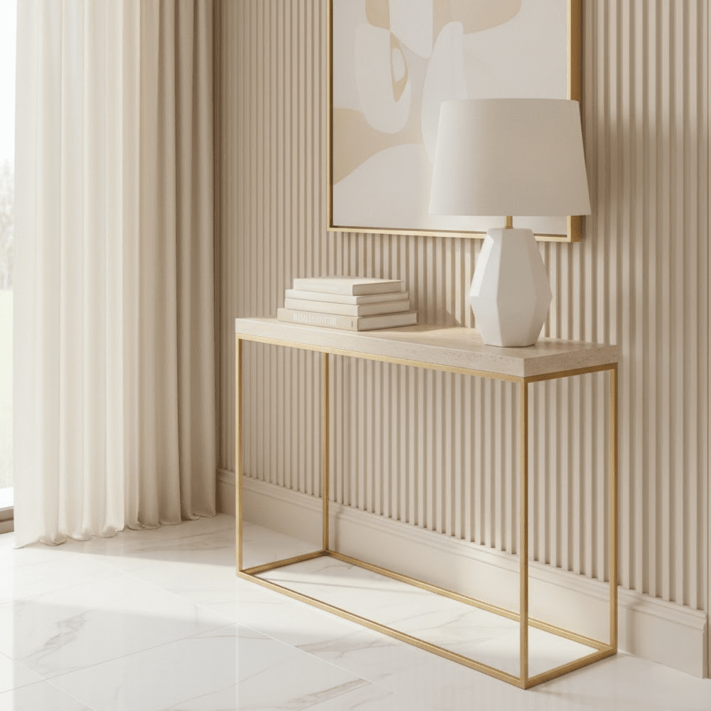 Robyn Beige Granite & Gold Square Console Table – Rowen Homes