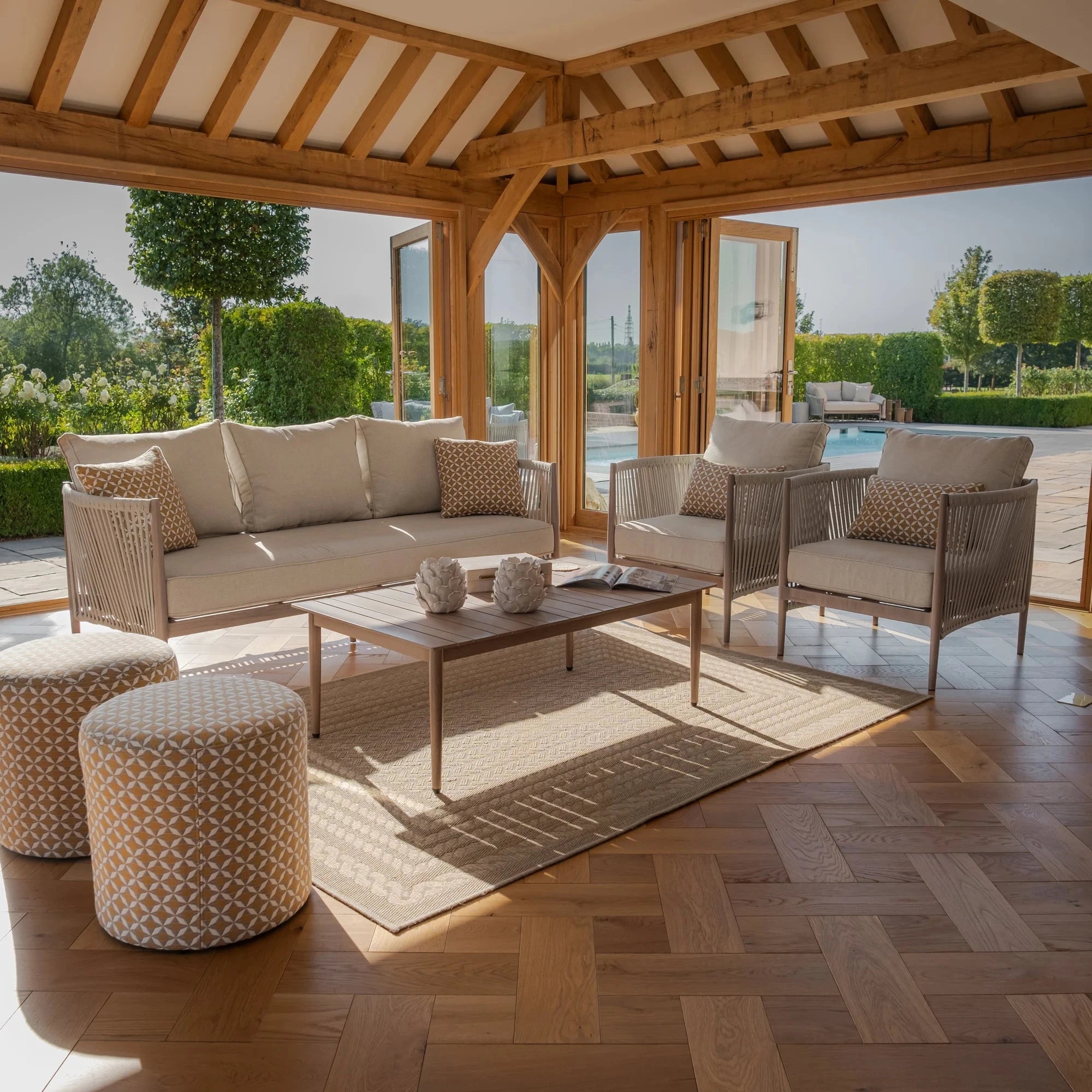 Santorini Outdoor Cream & Taupe Rope Weave 3 Seater Sofa Set – Rowen Homes