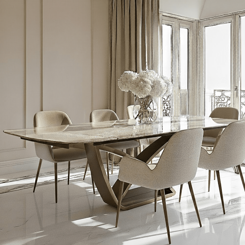 Sarzana Bronze Extending Rectangular Dining Table with Stone Top ...
