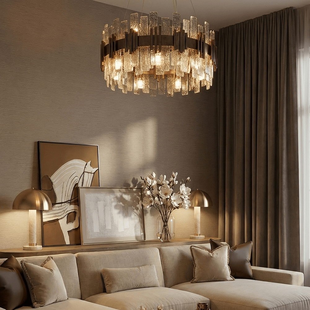 Selestia Large Aged Brass & Glass Statement Ceiling Light – Rowen Homes