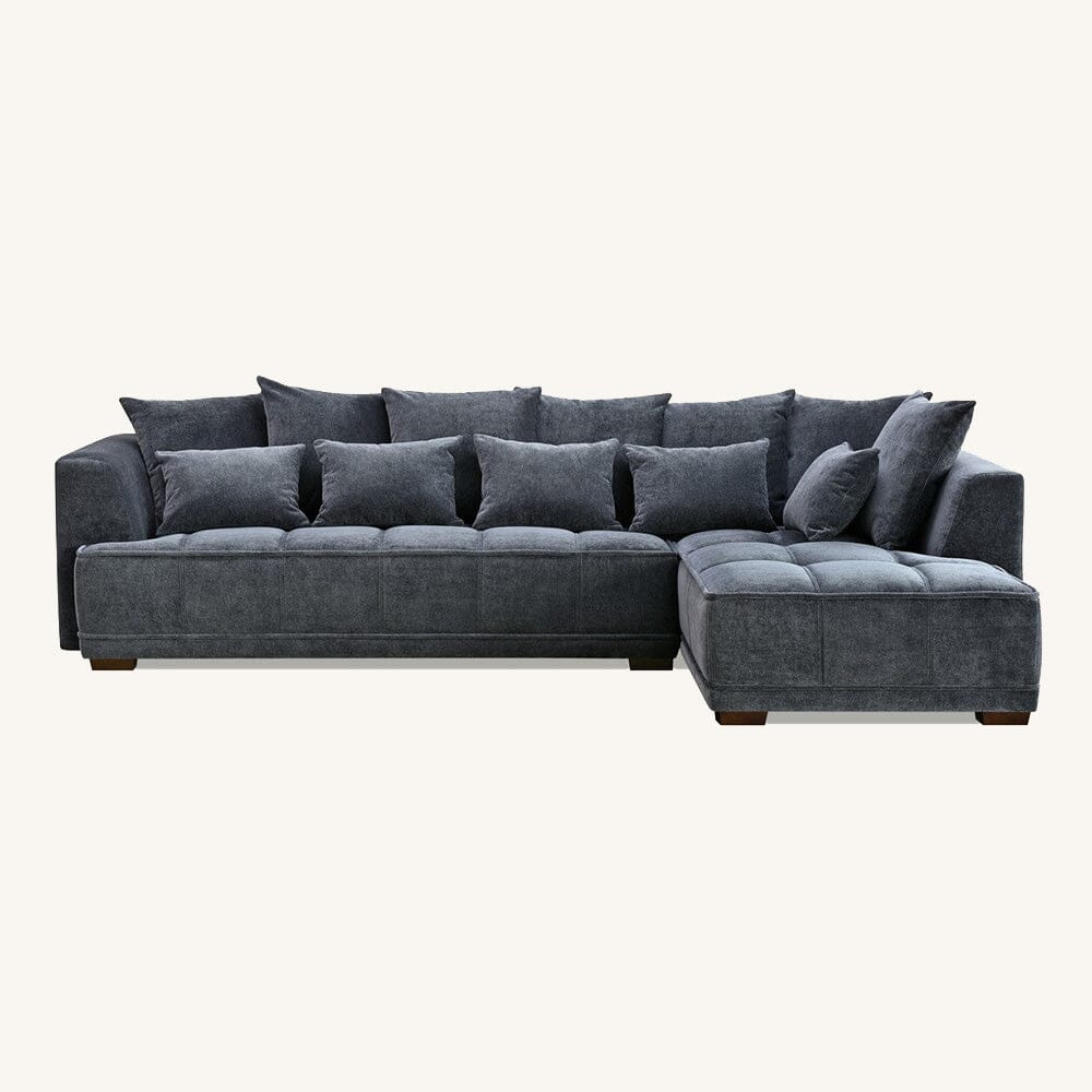 Sofia Steel Velvet Pillowback Right Hand Facing Chaise End Sofa – Rowen Homes