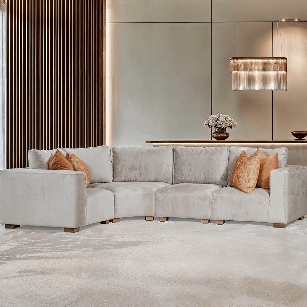 Solène Mink Chenille Left Hand Facing Corner Sofa With Rust Accent Cus ...