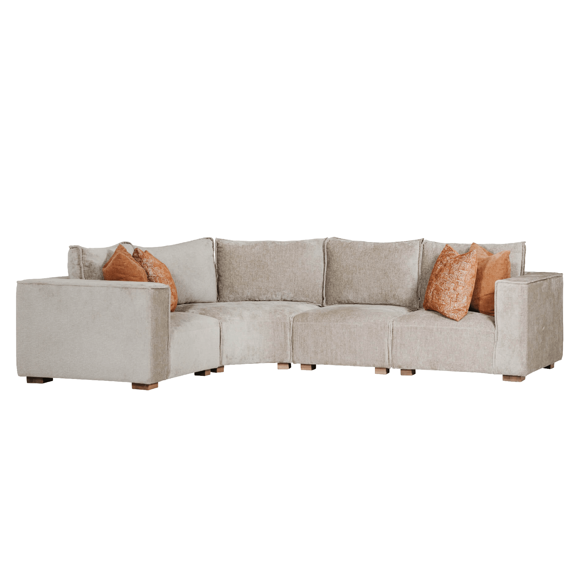 Solène Mink Chenille Left Hand Facing Corner Sofa With Rust Accent Cus ...