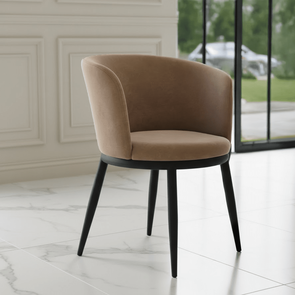 Stasi Taupe Velvet Curved Dining Chair with Black Legs – Rowen Homes
