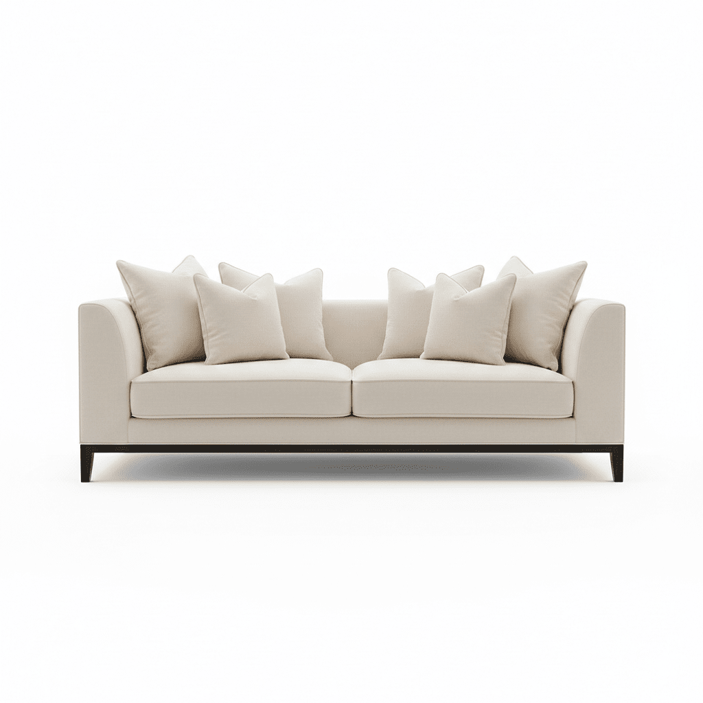 Timeless Cream Velvet 3 Seater Pillowback Sofa, With Black Wooden Plin ...