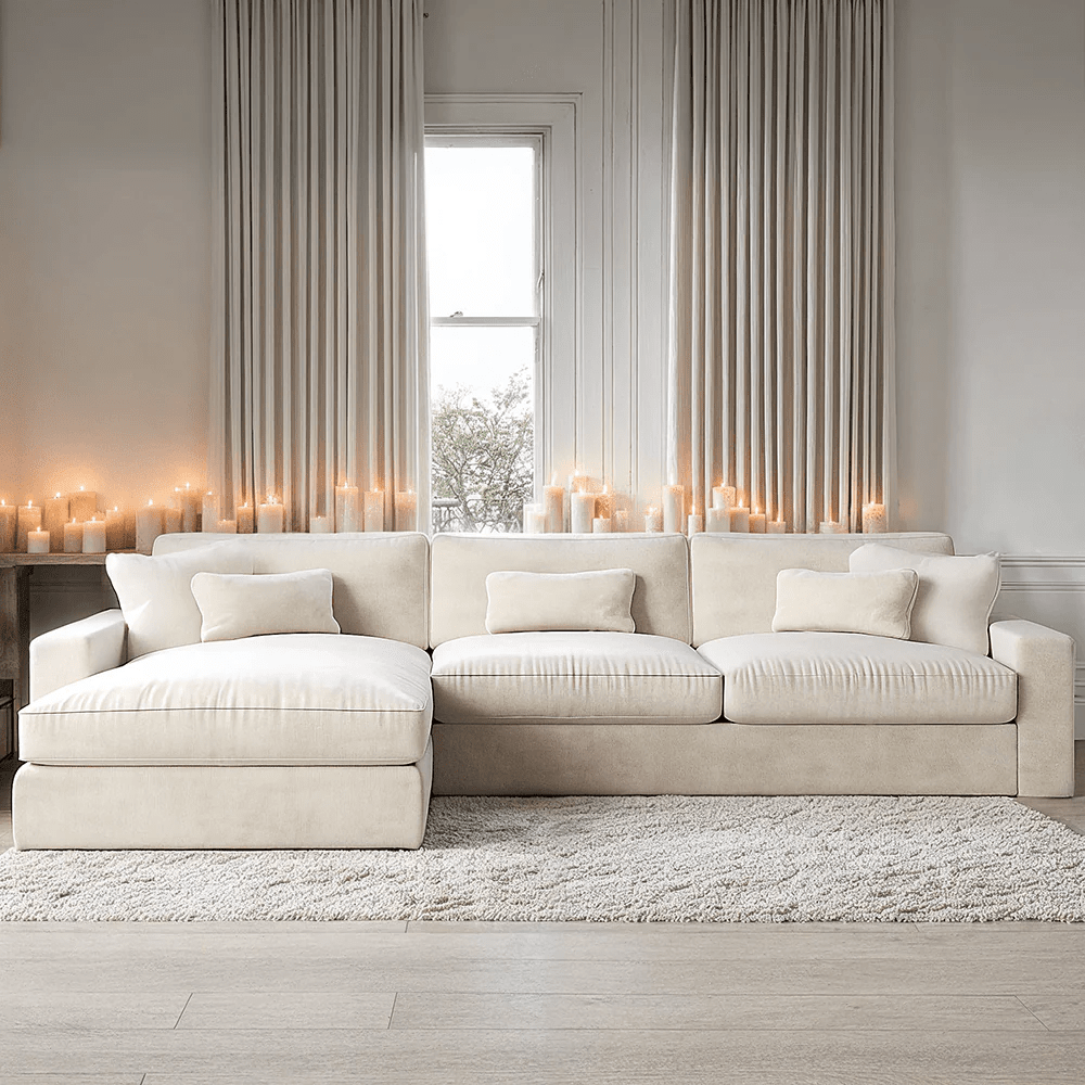 Tribeca Cream Velvet Medium Left Hand Facing Chaise End Sofa – Rowen Homes