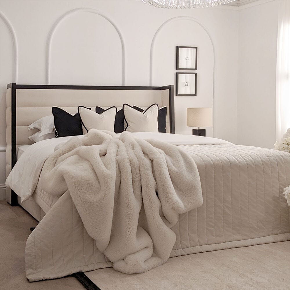 Shop Valencia Cream & Black Premium Channelled Winged Bed – Rowen Homes