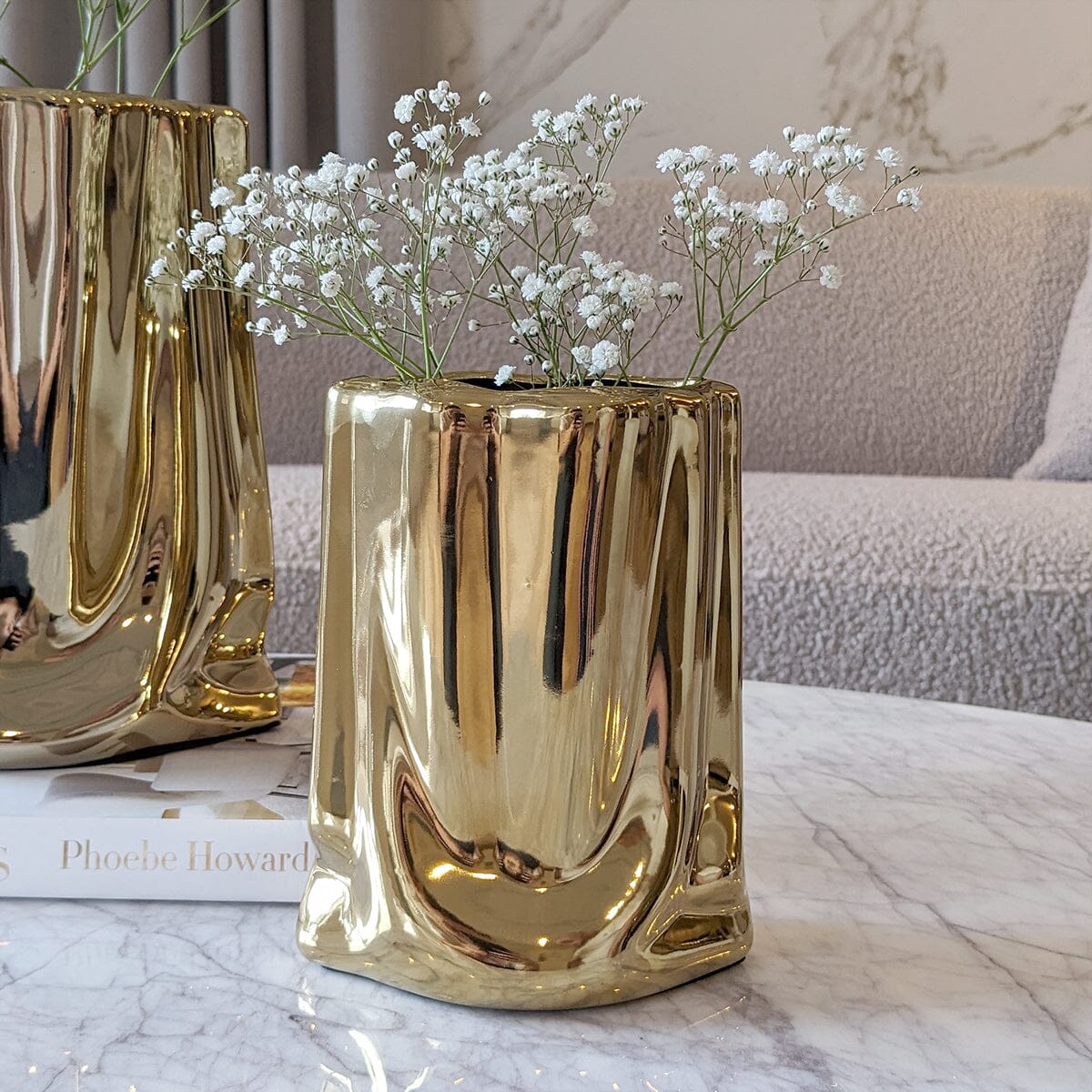 Vega Petite Paper Bag Style Gold Ceramic Vase – Rowen Homes