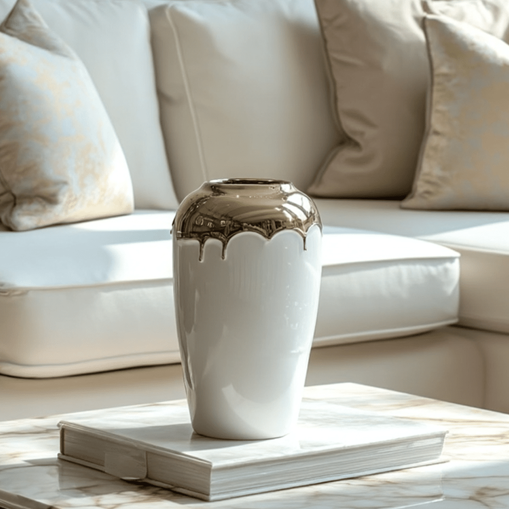 Vellore Gold & White Drip Effect Vase – Rowen Homes