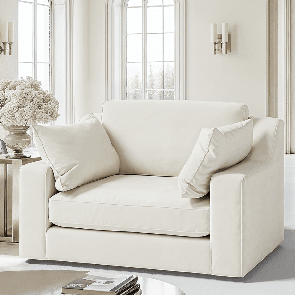 Victoria Cream Velvet Pillow Back Sofa Range – Rowen Homes