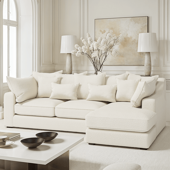 Victoria Ecru Boucle Medium Right Hand Facing Pillow Back Corner Sofa ...