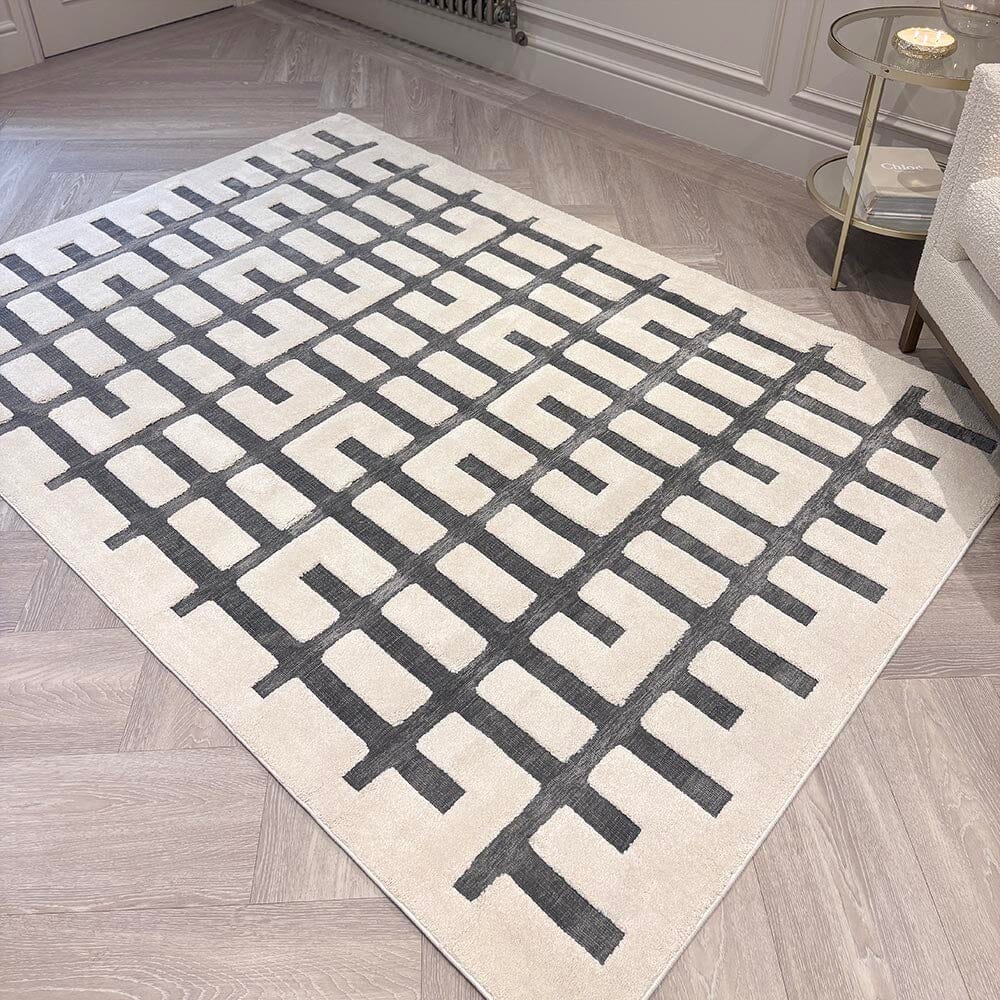 Westborne Cream & Black Patterned Rug – Rowen Homes